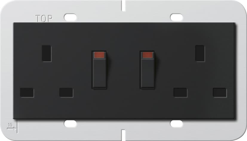 Double 13A switched socket insert, 80mm, matt black - Swtch